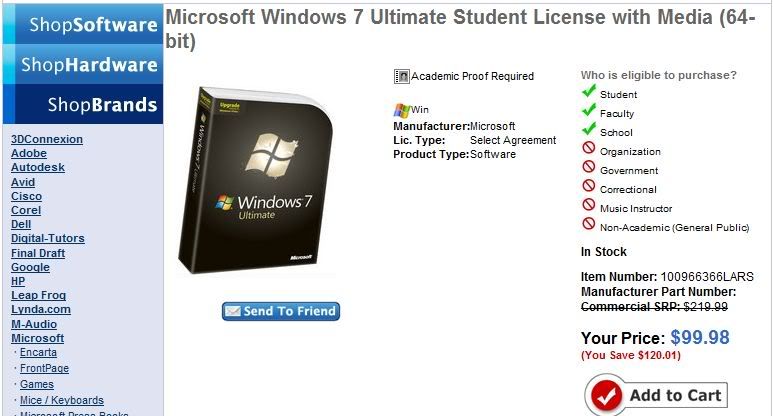[effollett.com] For Students: Windows 7 Ultimate 64bit for $99 | Overclock.net